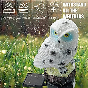 2 Packs White Owl Solar Lights Outdoor Garden Decorations Waterproof Solar Powered Landscape Lighting Owl Decor to Scare Birds Away Lawn Ornaments Yard Pathway Patio Decor