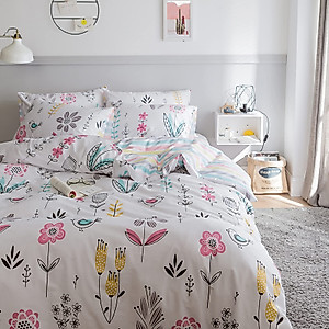 HighBuy Floral Duvet Cover Twin 3 Piece Bedding Sets Cotton Garden Boho Aesthetic Comforter Cover for Boys Girls Reversible Striped Bedroom Collections,Style03