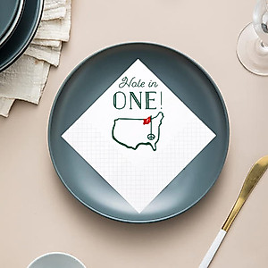 Geloar Golf Cocktail Napkins, 100 Pack Hole in One First Birthday Golf Themed Paper Disposable Cocktail Beverage Napkins for Baby 1st Hole In One Birthday Decorations 2-Ply, 5x5 Inches (Hole in One)