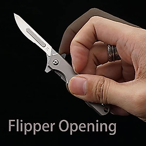TENCHILON T30 Mini Titanium Flipper Folding Pocket Scalpel Knife, 10pcs #24 Blades, 3 inches Handle with Frame Lock, Tiny Small Micro EDC Knives for Men Women