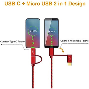 CableCreation Micro USB & Type C to USB 2.0 Female Adapter Cable, 0.6ft Short OTG (on-The-go) Cable Compatible with Pixel 3XL 2XL, Galaxy S22/S20/S10, Android and Type C Devices, 0.18M /Red