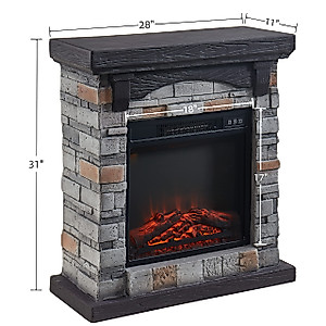 Edwin's Choice Electric Fireplace with Mantel, 28”W Faux-Stone Fireplace Mantel，Freestanding Fireplace, Realistic Flame Effect and 3D Log, Room Heater 28”Wx11”Dx31”H Gray