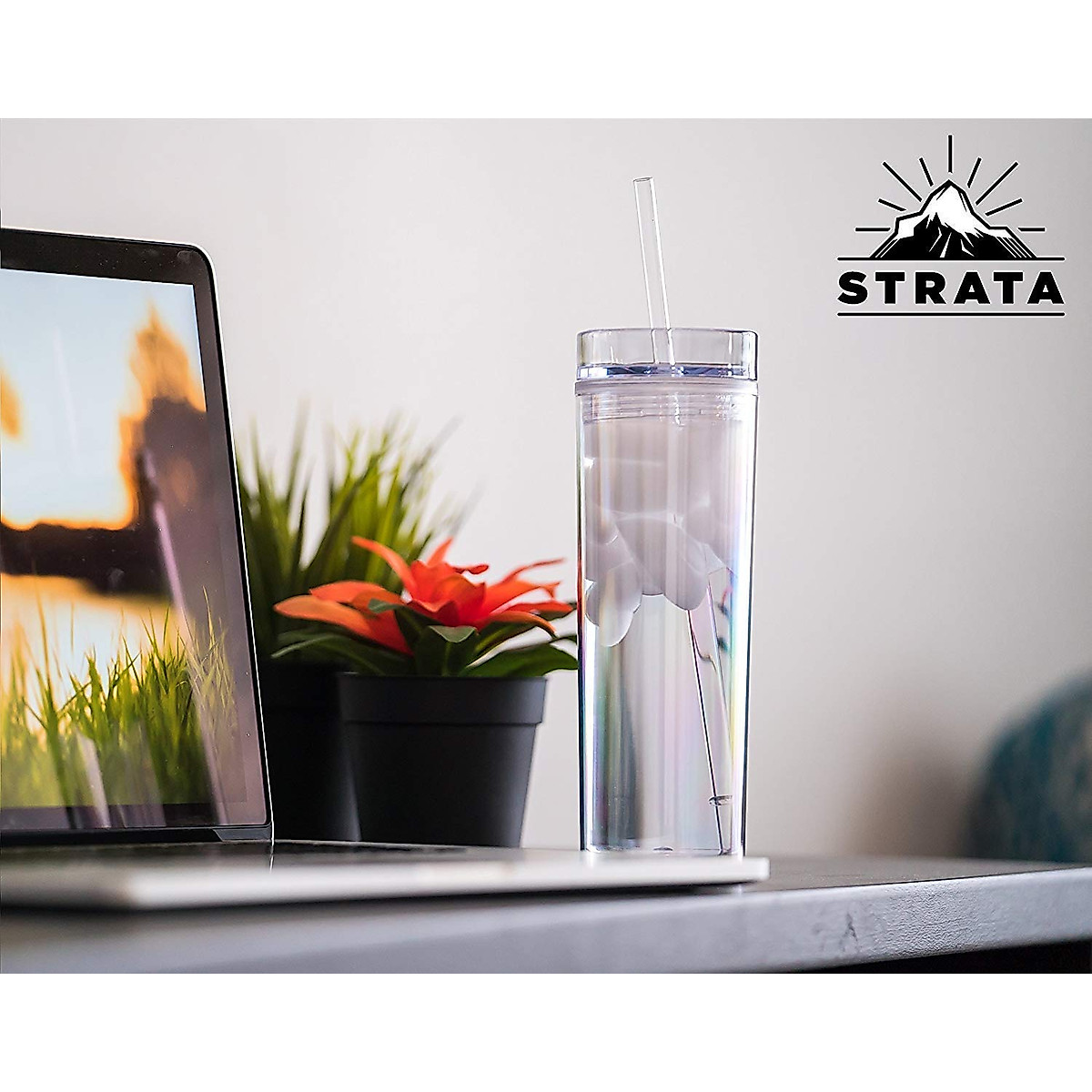 STRATA CUPS BUNDLE! 4 Pack 16 oz Transparent Acrylic Tumblers with Lids and Straws + 4 Pack 16 oz Matte Pastel (Seafoam) Acrylic Tumblers