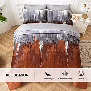 WONGS BEDDING Burnt Orange Comforter Set King, 7 Pieces Bed in a Bag Abstract Art Gradient Soft Microfiber Fall Terracotta Bedding - Comforter, Flat Sheet, Fitted Sheet, Pillow Shams,Pillowcases