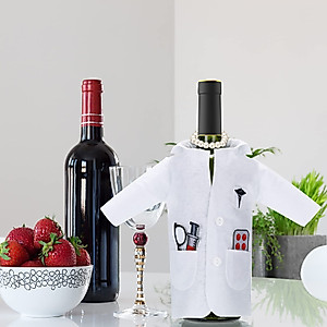 White Coat Wine Bag Doctor Wine Cover Felt Doctor Wine Insulated Cover Nurse Wine Wrapping Bag with Syringe Necklace for Male Female Graduation, Birthday, Anniversary, Nurse Practitioner