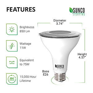 Sunco Lighting - 4 Pack Dusk to Dawn Light Bulbs Flood Light Outdoor PAR30 LED Photocell Sensor 11W=75W, 5000K Daylight, 850 LM, IP65 Waterproof, Light Sensing Auto On/Off Security Porch Light, UL