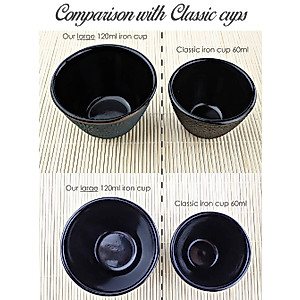 KIYOSHI Luxury 4pc Japanese Tea Cups Set. Black and Silver Cast Iron Tea Cup Set, 2 Tea Cups and Saucers. 4oz Teacup Set For Any Japanese Tea Set or Teapot.