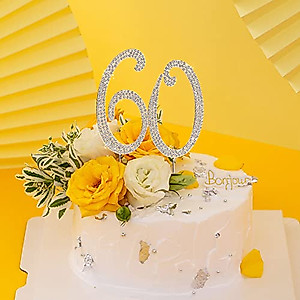 60 Cake Topper Glitter Rhinestone Cake Toppers Gold Cake Decor for 60th Birthday or Anniversary Party