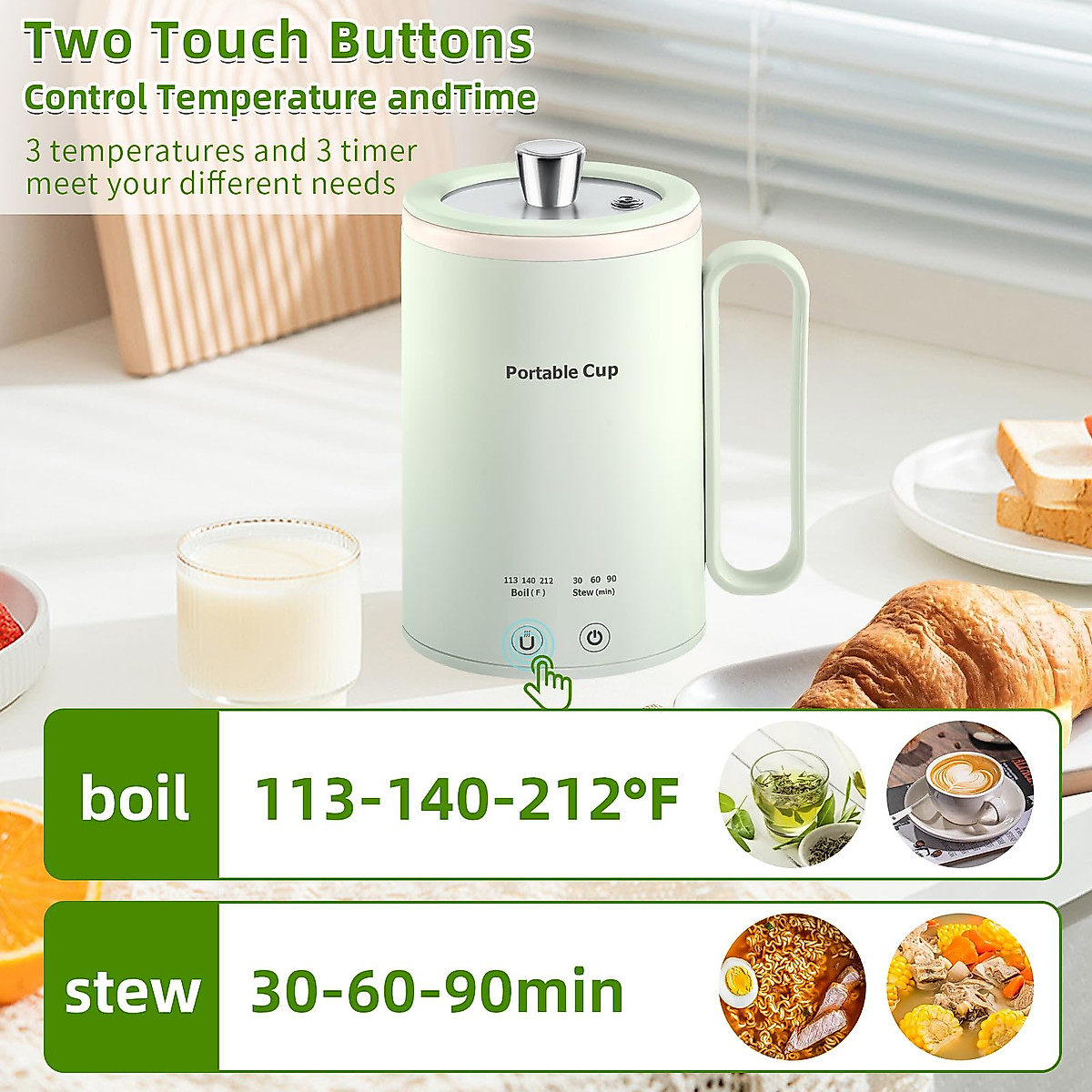 JANHESTY Small Portable Electric Kettle: 400ml Mini Hot Water Boiler Heater, 300W Travel Tea Coffee Kettle, Personal Health Stew Pot with Temperature Control, Timer, Keep Warm & Boil Dry Protection