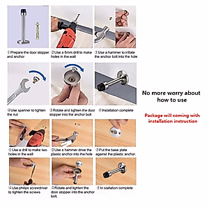 Door Stopper (2 Pack), No Drilling Door Stop 4 Inch with 3M Double Sided Adhesive Tape, Solid Rigid, Heavy Duty Rubber Brushed Satin Nickel Door Stop Doorstop for Wall and Door Protection