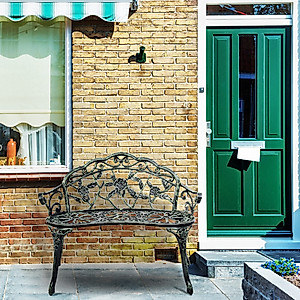 Tangkula Outdoor Garden Bench Park Bench, All-Weather Patio Bench Chair with Cast Aluminum Seat & Backrest, Porch Loveseat with Cast Iron Handle & Legs, Outdoor Bench for Patio Garden Lawn Park Deck