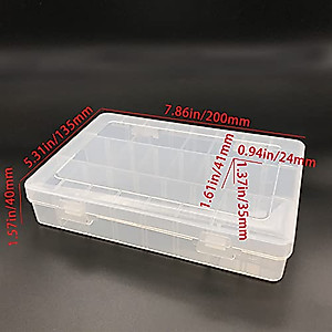 JIUMEI Plastic Storage Box 14 Grids with Removable Dividers Clear Small Parts Organizer Box Adjustable Compartments Container for Bead Jewelry Screw Sewing