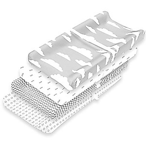 Changing Pad Cover – Premium Baby Changing Pad Covers 4 Pack – Boy or Girl Changing Pad Cover – Pure Cotton Machine Washable Grey and White Changing Table Cover – Diaper Changing Pad Cover Sheets