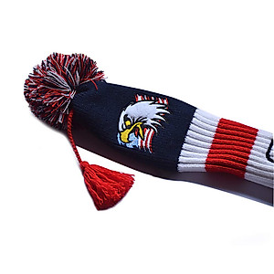 LOXASUM Knitted Golf headcovers for Driver 460cc Wood USA Flag Eagle Embroidered POM POM Tassel Head Club Covers
