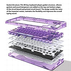 Mechanical Keyboard, 80 Keys Triple Modes Gasket Structure Transparent Case Hot Swapable Mechanical Gaming Keyboard,for Gaming Studying