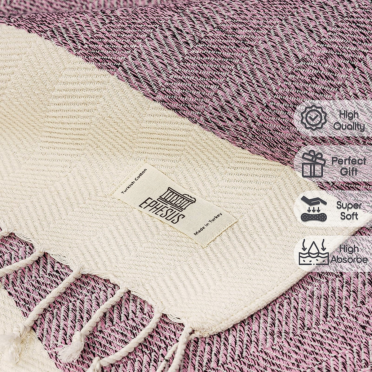 EPHESUS TOWELS Hand Towels - Set of 2 | 18" x 30" - Decorative Turkish Hand Towel for Bathroom, Kitchen, Guest, Face, Hair, Tea, Dishcloth (Herringbone, Pink)