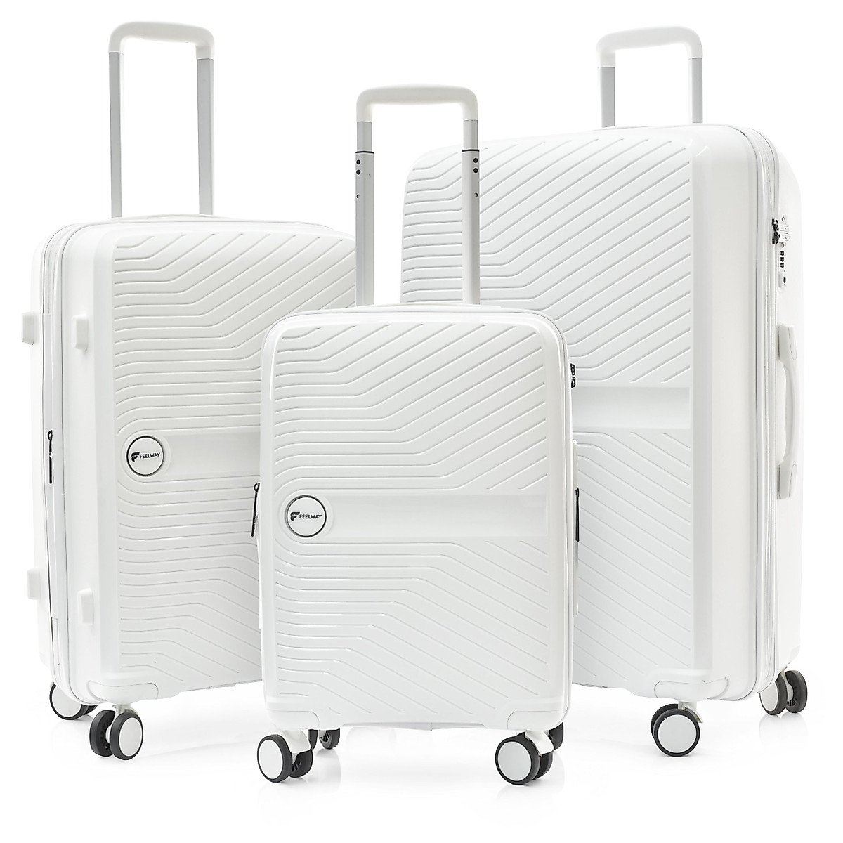 Feelway Travel 3-Piece Hard Side Luggage Suitcase Set Durable, Expandable Design with 360° Double Spinner Wheels, TSA Lock, Telescopic Handle, Secure Zipper (White, 20", 24", 28")