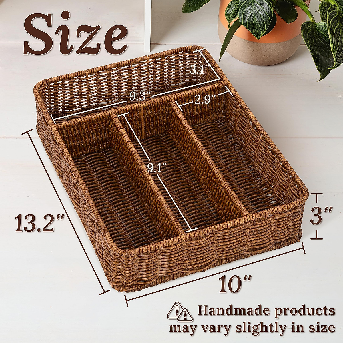 WeeNest Silverware Drawer Organizer, Utensils Drawer Organizer, Utensils Organizer, Kitchen Silverware Organizer, Silverware Organizer for Drawer, Kitchen Essentials, Resin Wicker, Toffee