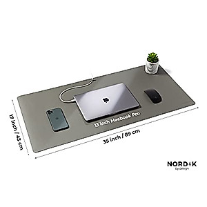 Nordik Leather Desk Mat Cable Organizer (Alaskan Gray 35 X 17 inch) Premium Extended Mouse Mat for Home Office Accessories - Non-Slip Vegan Leather Desk Pad Protector & Desk Blotter Pad