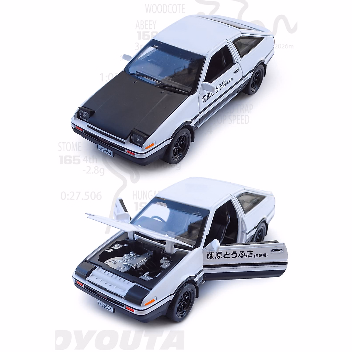 Tianmei 1:32 Initial D Trueno AE86 Alloy Diecast Car Model Toys, Kids Pull Back Metal Vehicle Toys and Adult Collection Ornaments (Black Hood AE86-White)