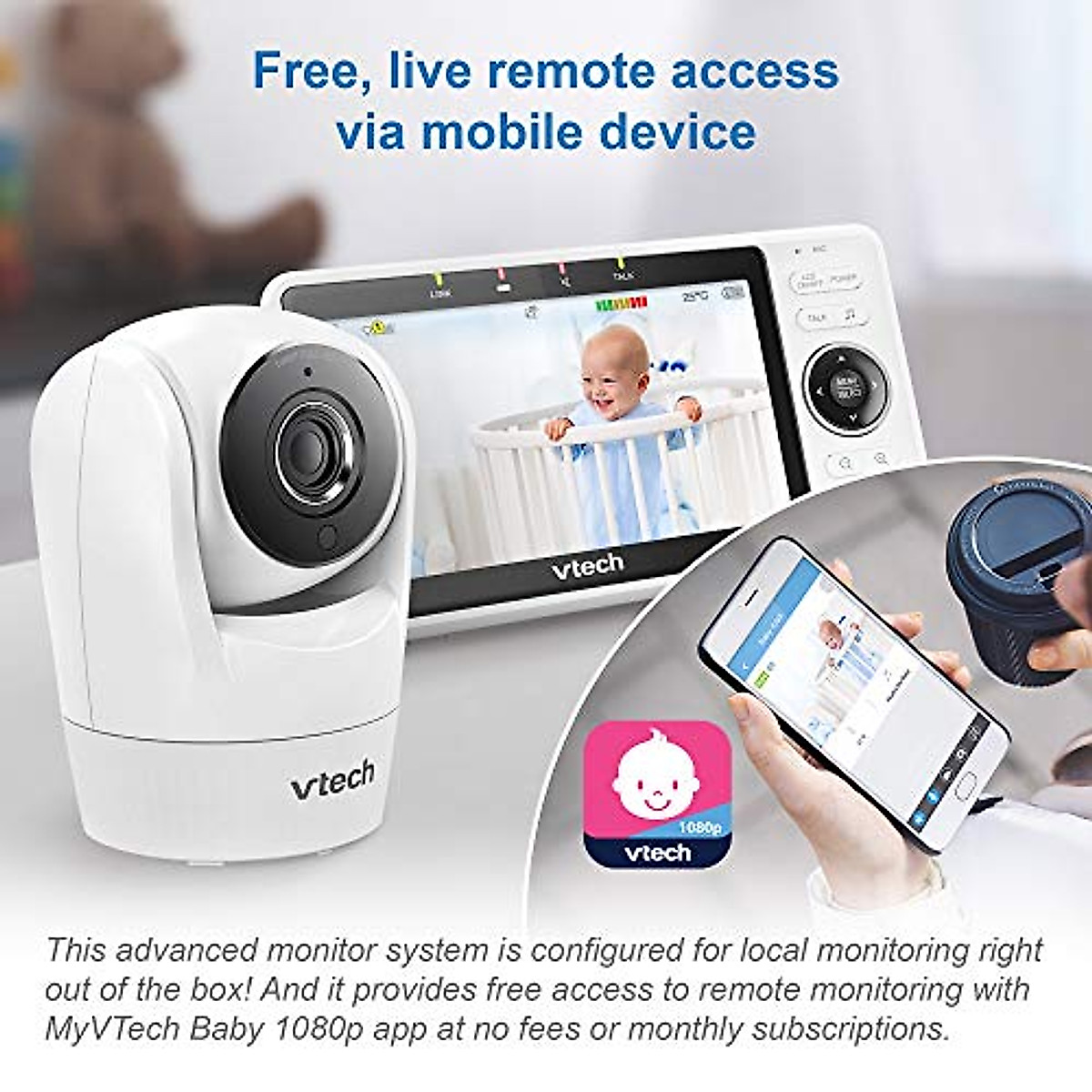 VTech Upgraded Smart WiFi Baby Monitor VM901, 5-inch 720p Display, 1080p Camera, HD NightVision, Fully Remote Pan Tilt Zoom, 2-Way Talk, Free Smart Phone App, Works with iOS, Android