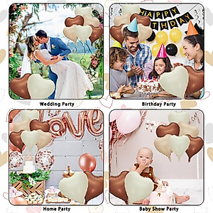 Brown Beige Cream Heart Balloons, 18inch 12PCS Coffee Cream Beige Heart Shape Balloons, Nude Neutral Foil Love Balloons for Valentine's Day Decorations for Engagement Baby Shower Wedding
