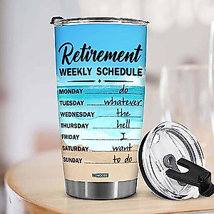 WHIDOBE Retirement Gifts - Retirement Weekly Schedule Tumbler for Women, Mom, Grandma, Woman - Retired Calendar Tumbler for Coworkers Family Her, Girl Mothers Day Birthday Christmas 20OZ