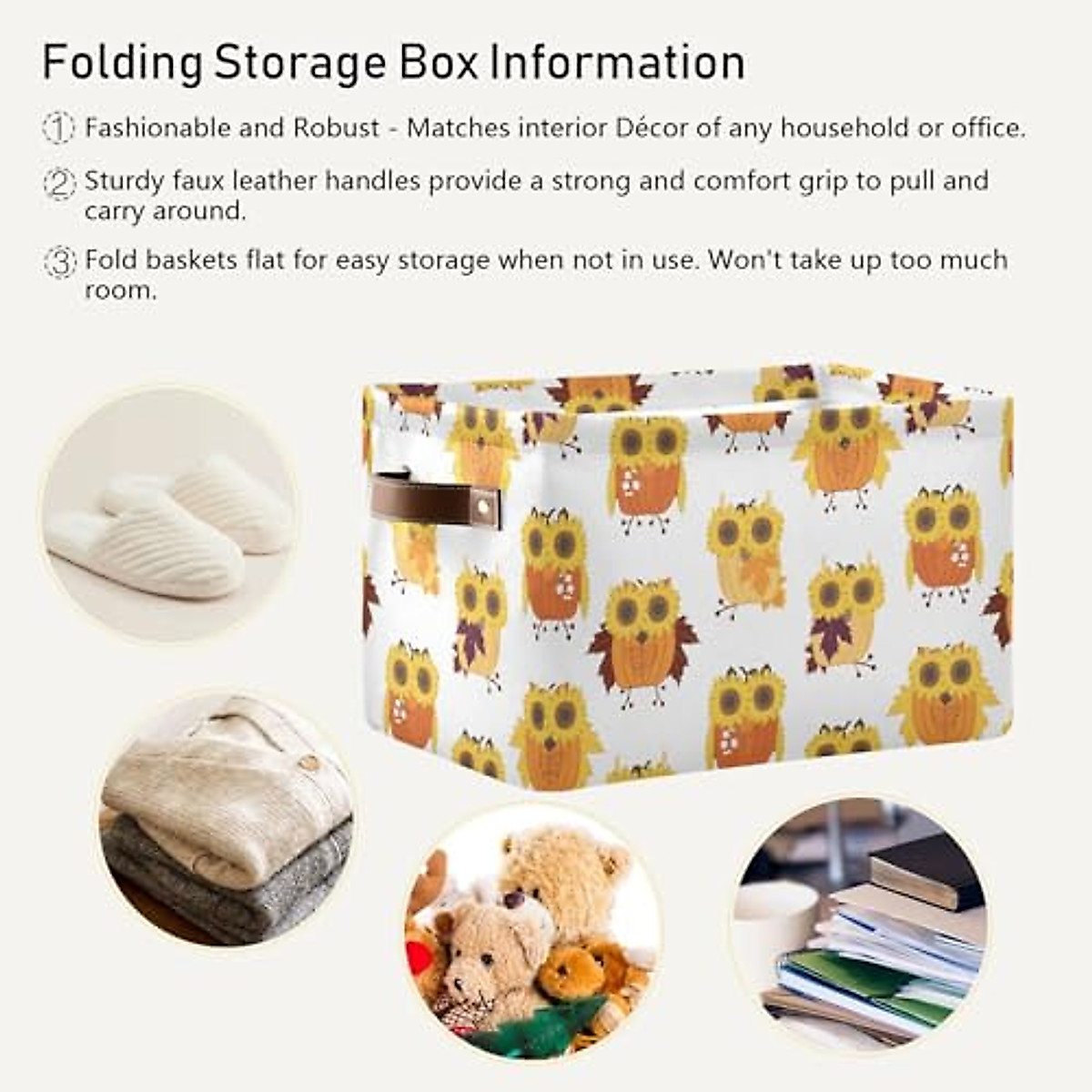 Fall Owls Thanksgiving Storage Basket Bins Decorative Toy Laundry Basket Organization with Handles for Bedroom Office Clothes Pet Nursery Living Room,2 pcs