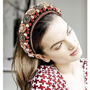 Padded Rhinestone Headband Bejewelled Crystal Velvet Wide hairband Party Headwear Hair Accessories for Women Girls (big rhinestone)