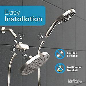 SparkPod Dual Shower Head - 8'' High Pressure Rain Shower Heads with Handheld Spray Combo - Rainfall, Handheld & Dual Mode - Easy Install 3-Way Showerhead with Hose & Holder (Elegant Brushed Nickel)