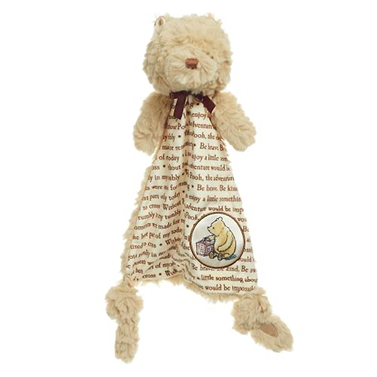 Disney Baby Classic Winnie The Pooh Lovey Security Blanket, Soft Huggable Pooh Plush Lovey Toy for Baby and Infant Boys and Girls, Encouraging Words Printed on Blanket