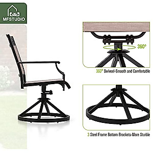 MFSTUDIO Cast Aluminum Frame Patio Sling Dining Swivel Chairs Set of 4，Outdoor Textilene Furniture for Lawn Garden Backyard