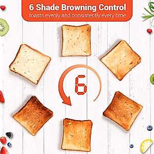 4 Slice Toaster with LED Timer Display, Stainless Steel Bread Toasters with Long Extra Wide Slots, 6 Bread Shade Settings, Bagel/Defrost/Cancel Function, Removable Crumb Tray, 120V/1300W