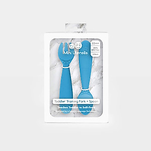 ezpz Mini Utensils (Fork & Spoon in Blue) - 100% BPA Free Fork and Spoon for Toddlers First Foods + Self-Feeding - Designed by a Pediatric Feeding Specialist - 12 Months+