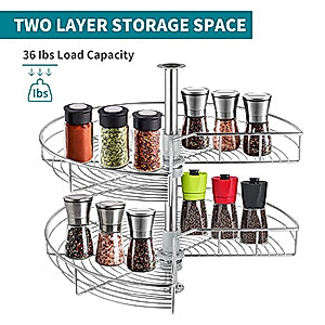 CLLVGOKD Kidney Chrome Lazy Susan, 28 Inch Lazy Susan Blind Corner Cabinet, 360° Rotating Corner Cabinet Lazy Susan, 2 Tier Adjustable Height, Lazy Susan Organizer for Cabinet Space Saving