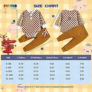 Aweyoo Baby Boy Winter Outfits 2 Piece Neutral Baby Clothes Long Sleeve Romper Checkerboard Bodysuit Top Pants Thanksgiving Baby Outfit