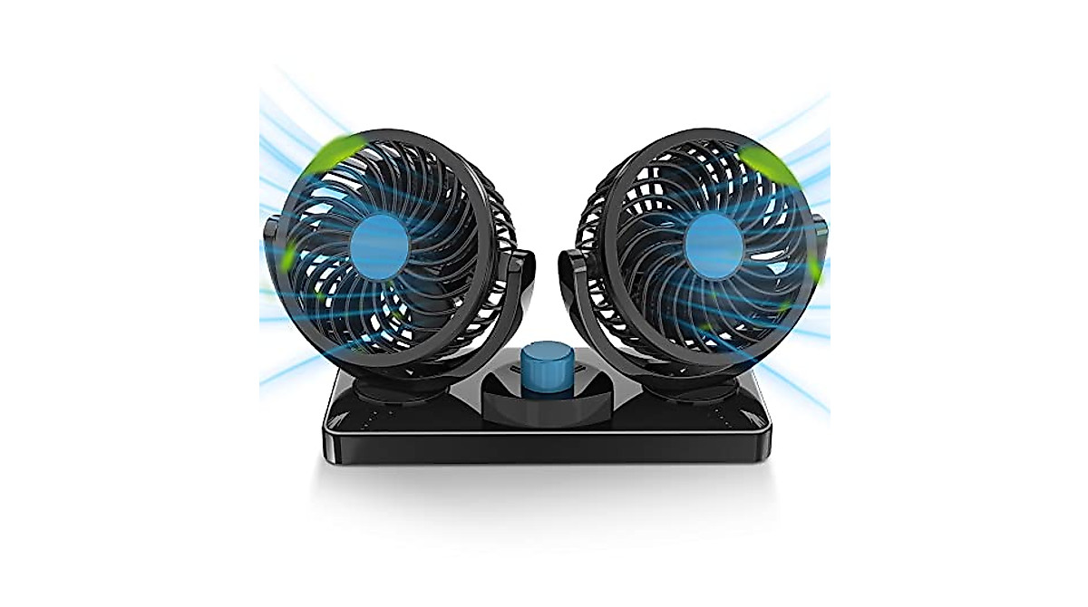 FiveJoy 12V Dual Head Car Fan - Quiet Cooling & Air Circulation