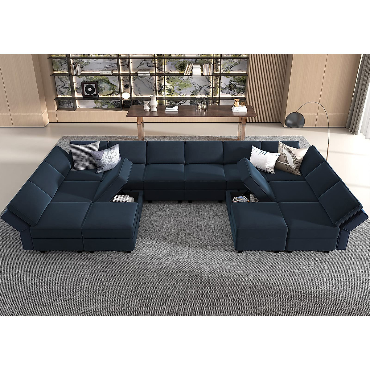 Belffin Oversized Modular sectional Sofa with Double Chaises U Shaped Sleeper Sofa Couch Reversible with Storage Velvet Blue