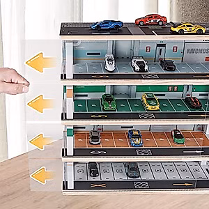 kivcmds 1:64 Scale Alloy car Model Display case. Suitable for Collecting hot Wheels and die-cast Cars with Lighted Scenes Parking lot with 40 Parking Spaces on 4 Levels (Underground Garage Scenes)