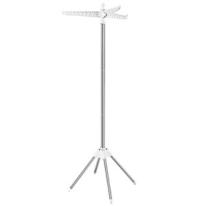 SONGMICS Clothes Drying Rack, 59.6 Inches High Folding Laundry Drying Rack with 3 Rotatable Arms for Hangers, 4 Legs, Stainless Steel, for 27 Pieces of Clothes, White and Silver ULLR510W01