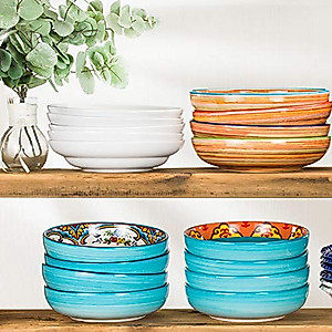 Euro Ceramica White Essential Porcelain Collection, Pasta Bowls Set of 4, Inverted Rim Design, Classic