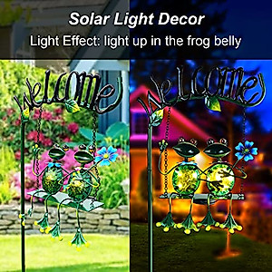 HONGLAND Outdoor Garden Solar Lights,Frog Swing Garden Decor,Frog Decorative Stake with Welcome Sign for Landscape Patio Yard (48 inch)
