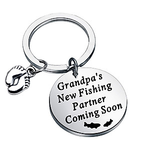 Grandpa to Be Gift Grandpas New Fishing Partner Coming Soon Keychain Pregnancy Announcement Gift for Grandpa Papa Grandfather (silver)