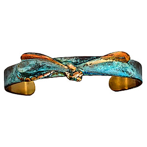 Elaine Coyne Collectible Artwear Verdigris Patina Solid Brass Realistic Dragonfly Skinny Cuff Bracelet