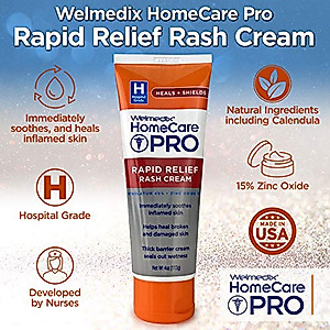 Welmedix HomeCare PRO Rapid Relief Adult Diaper Rash Cream – Extra Thick, Moisturizing Barrier Cream for Incontinence and Healing Cream/Zinc Oxide Cream/Skin Cream, (4oz Tube)