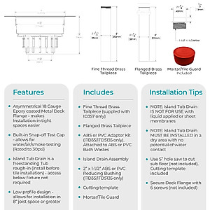OS&B ID357 Cast Iron Island Tub Drain Rough-in for Freestanding Bathtub, Simplifies Installation, Water, Air, and Smoke Testable Tub Drain, Designed for 8"/10" Joist Space, Plumbing Supplies