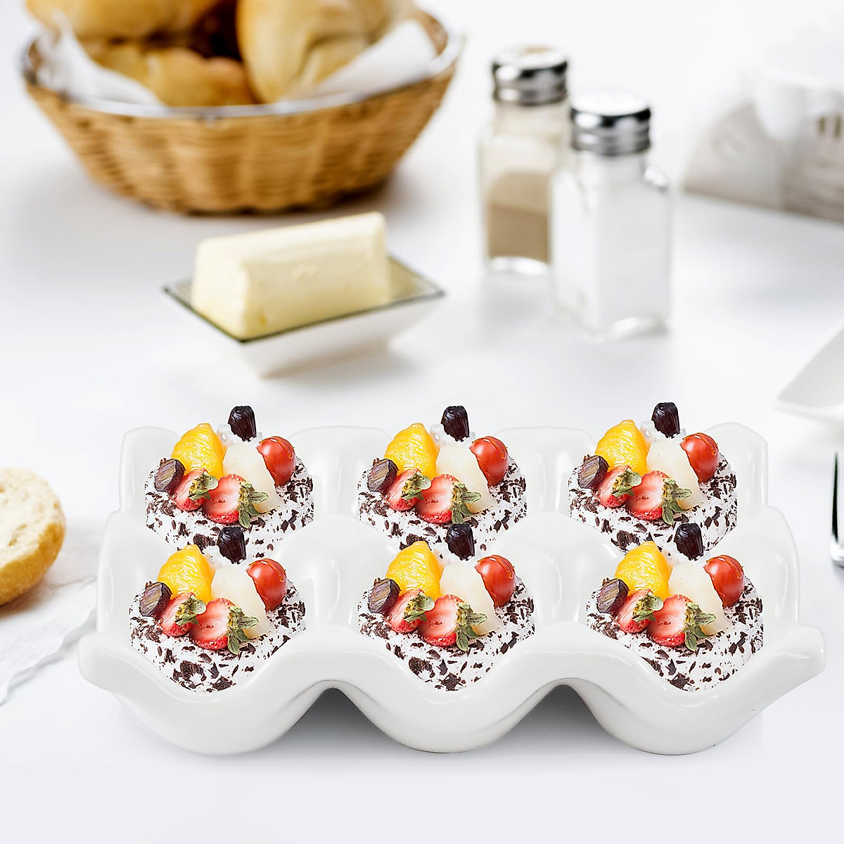 DEAYOU 4 Pack Porcelain Egg Container, Ceramic Eggs Keeper Storage Organizer for Display, Kitchen, White