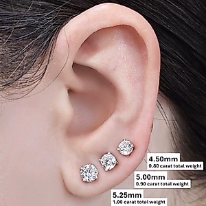 Central Diamond Center 14K Solid Gold Post & Sterling Silver 4 Prong CZ Stud Earrings - Platinum Plated - 5.25mm - 1.00cttw