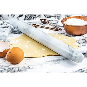 Marble French Rolling Pin for Baking Pizza Dough, Pie & Cookie With Stand - Nonstick Essential Kitchen utensil tools gift ideas for bakers 16" inch Pins (White Marble)