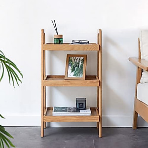 Bamskov 100% Solid Oak Sofa Table - Versatile Design Narrow End Table with 3-Tier Open Storage for Living Room, Bedroom, or Small Spaces - Ladder Shelf for Study (Natural)